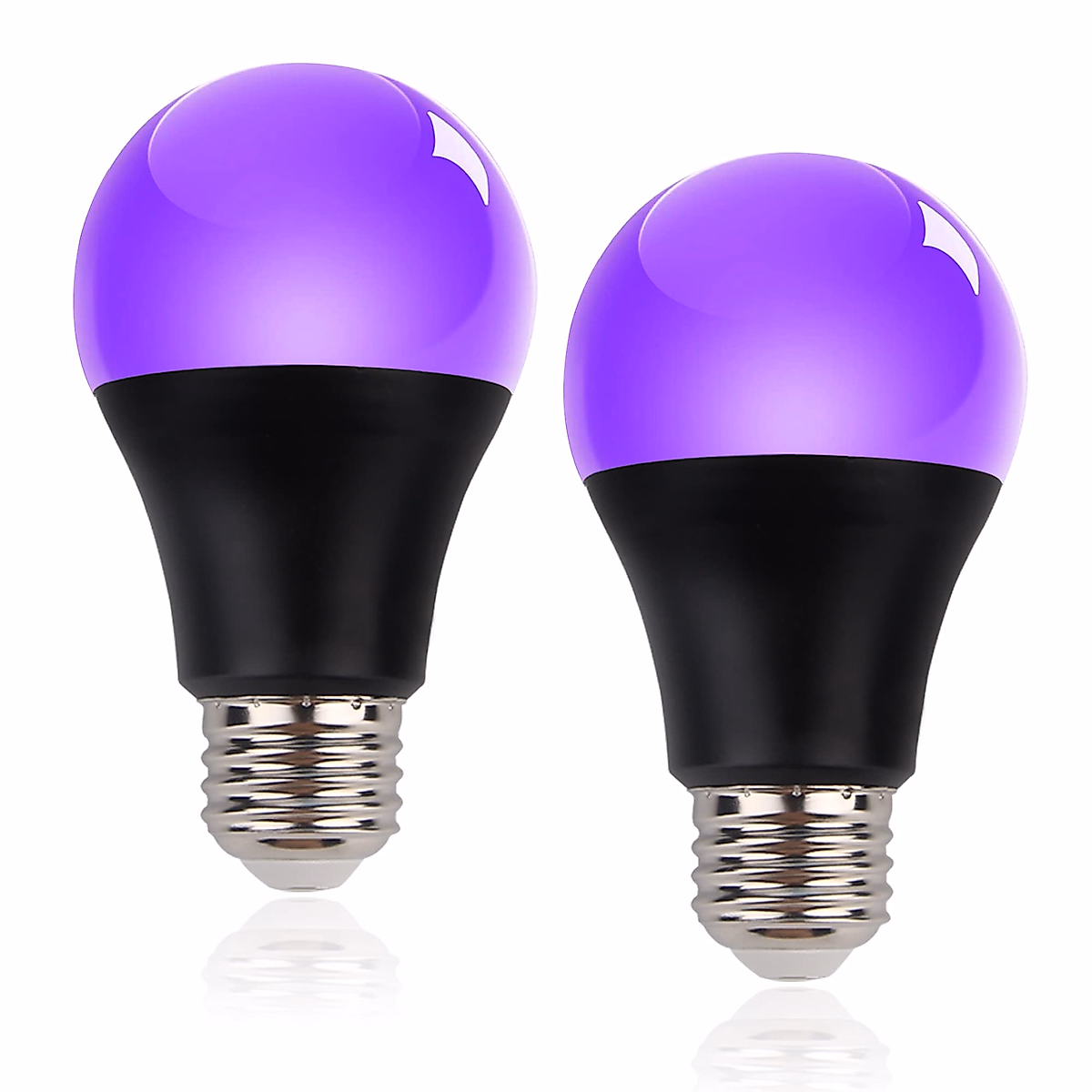 LED Black Light Bulbs - 8W(60Watt Equivalent), Black Light Bulbs with E26 Base, UVA Level 395-400nm, Glow in The Dark for Blacklights Party, Body Paint, Halloween, Neon Glow, 2 Pack