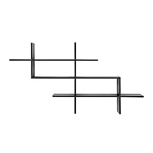Danya B. 3-Tier Rustic Hanging Wall Mount Floating Ladder Accent Shelf with Criss Cross Asymmetrical Modern Design (Black)