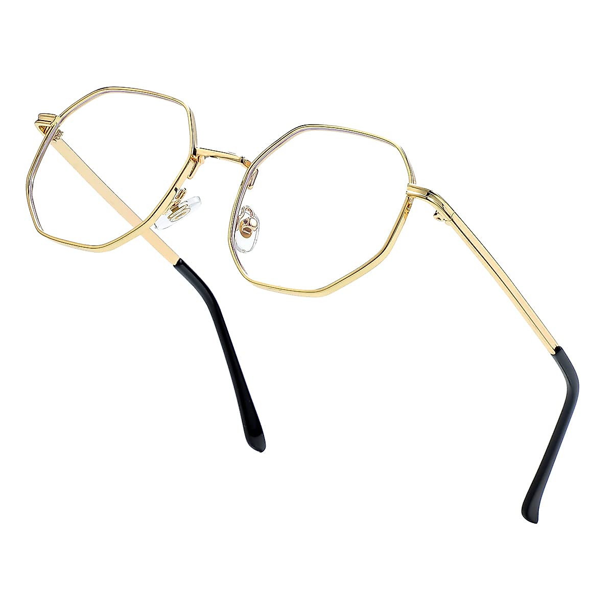 JOVAKIT Polygon Blue Light Blocking Glasses for Women Men Vintage Octagon Square Non-prescription Metal Eyeglasses (Gold)
