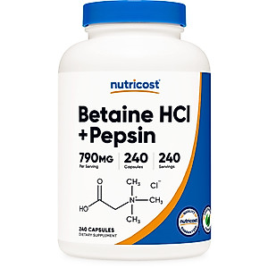Nutricost Betaine HCl + Pepsin 790mg, 240 Capsules - Gluten Free & Non-GMO