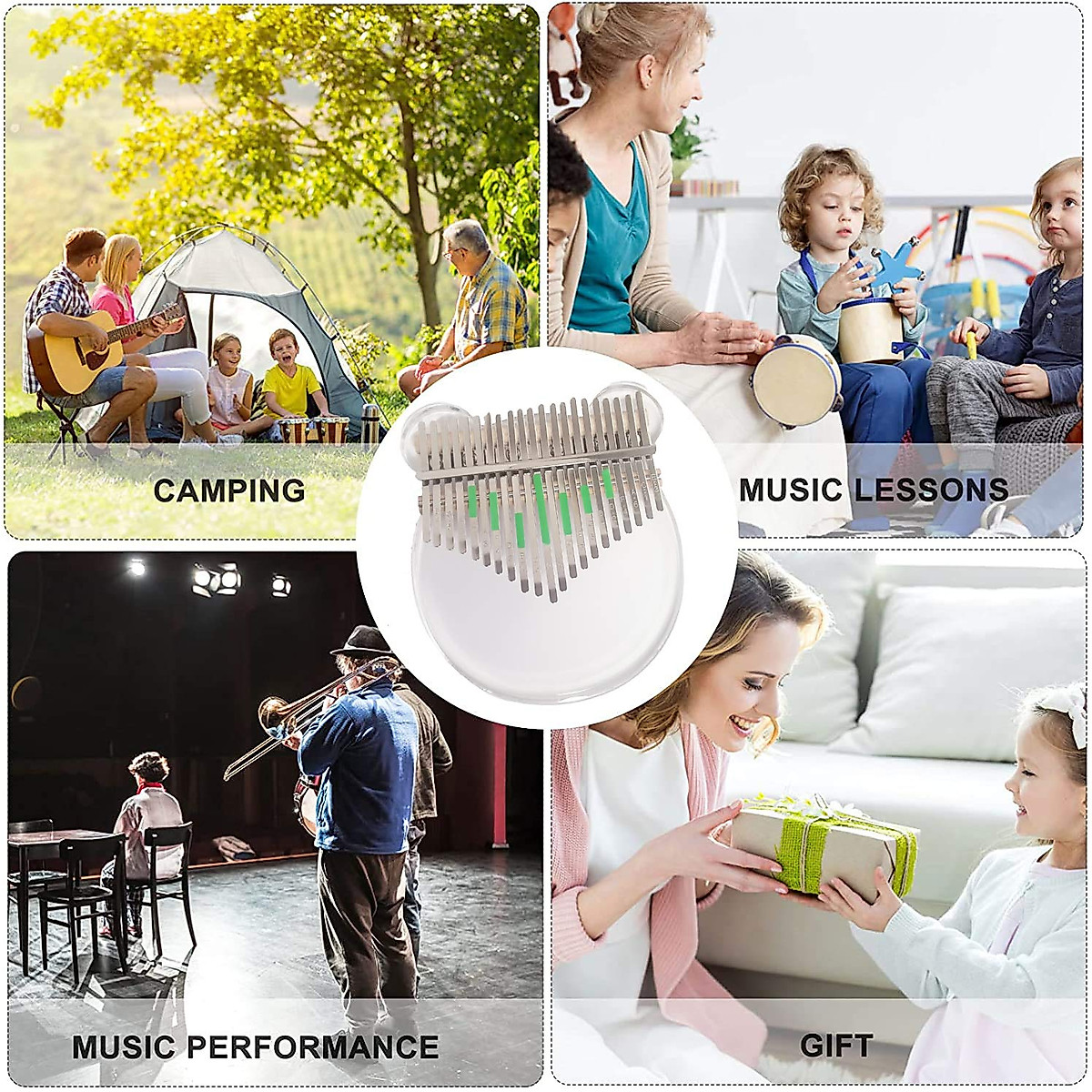 FUNLLY Kalimba Thumb Piano 21 Keys Clear, Crystal Acrylic Cute Bear Mbira Musical Instruments Kit with Engraved Notes Eva Bag Study Instruction, Gifts For Kids Adults