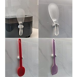 MXY Rice Spoon Holder Self-adhesive Rice Scoop Holder Rice Cooker Spoon Holders Adsorb on Rice Cooker or Smooth Surface Strong Sticky Spoon Storage Stand for Rice Spoon Scooper Spatula