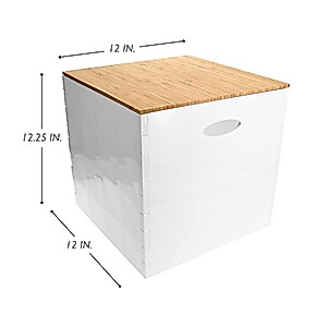 Ginsey Home Solutions Home+Solutions Plastic and Bamboo White Large Crystal Bin - Multipurpose Storage Container (81534)