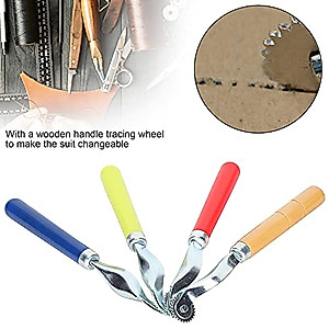 4Pcs Tracing Wheel Wooden Sewing Tools Marking & Tracing Tools Plastic Handle Stitch Marking Spacer for Sewing Patterns Wheel Sewing Tool with Packaging Bag Leather Paper Cloth