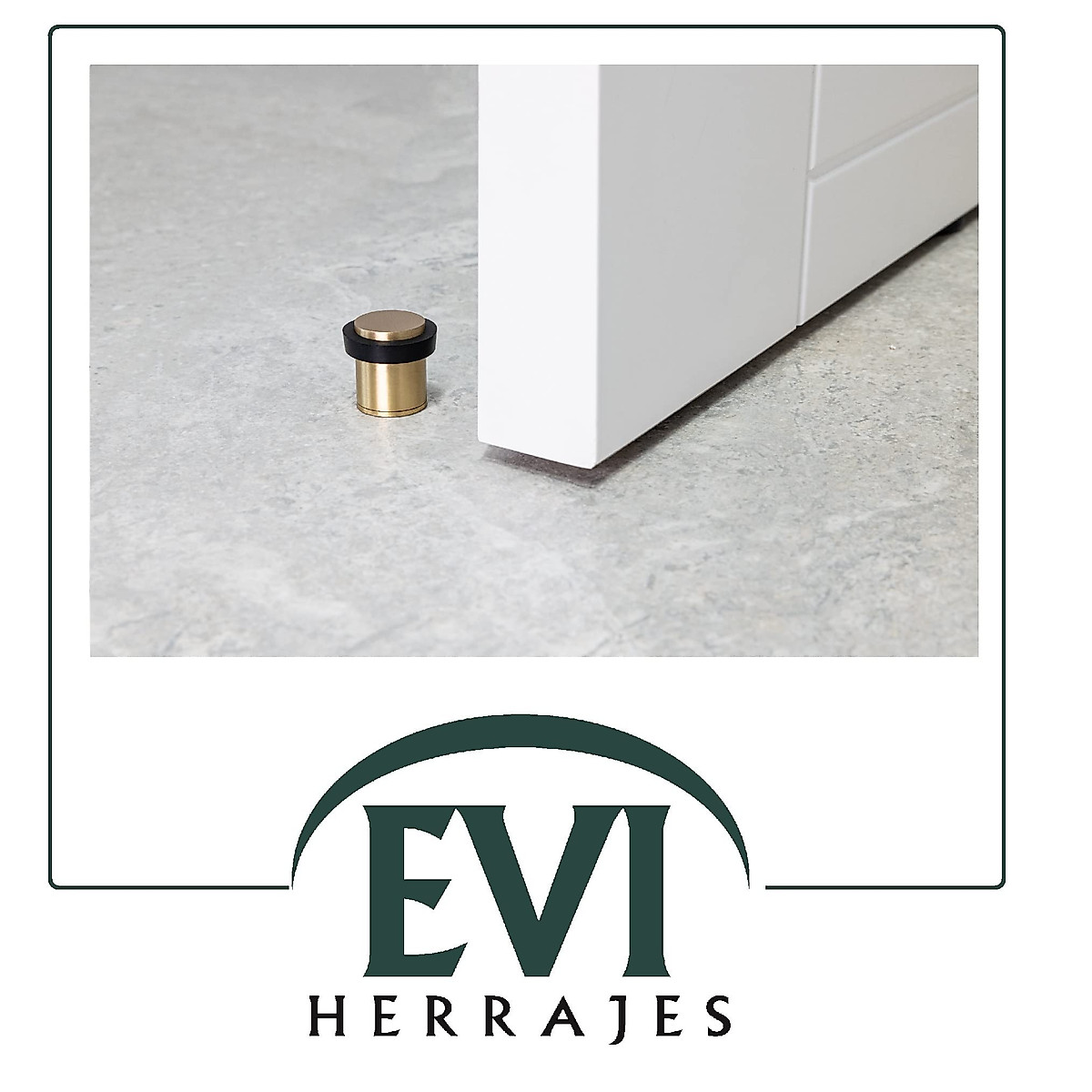 EVI | Doorstop | 0.8'' X 0.98'' | Threaded Base | Black Natural Silicone Rubber | Matte Finished Brass | Includes Screw + Fastening Plug | Pack 2X Model I-180-MT