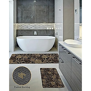 Thanksgiving Fall Bath Mat for Tub,Non Slip Bathroom Floor Runner Rug Quick Dry & Absorbent Diatomaceous Earth Shower Sink Kitchen Washable Doormat,Gold Autumn Maple Leaves Black Backdrop 16x24+16x47