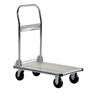 Vestil AFT-30-NM Aluminum Folding Platform Truck with Single Handle and 4" Non-Marking Polyurethane Casters, 400 lbs Capacity, 30" Length x 18-1/2" Width x 6-5/16" Height