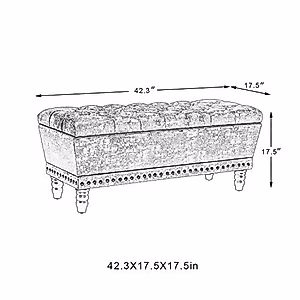 Homebeez Storage Ottoman Bench Tufted Foot Rest Stool with Nailhead Trim (Beige)