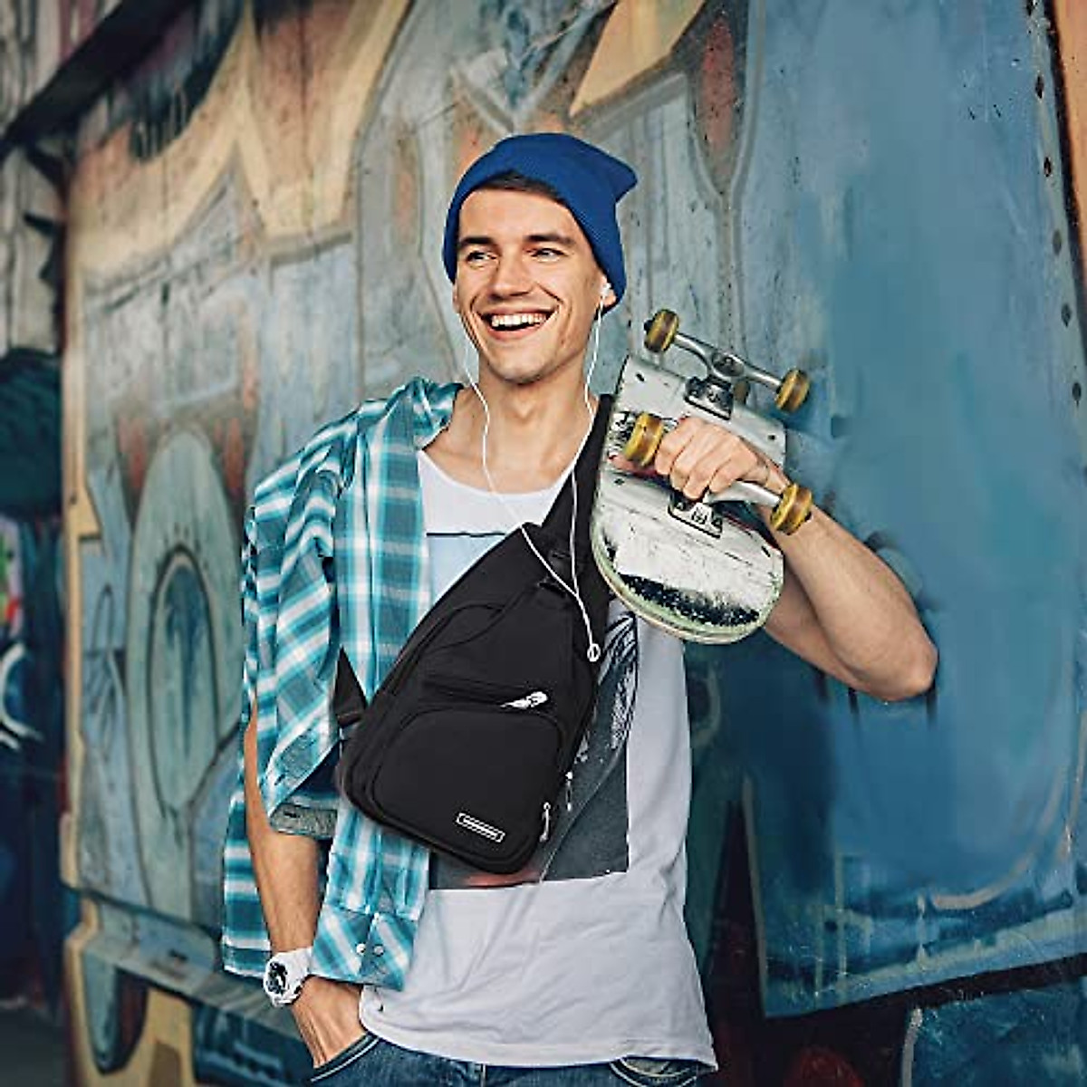 Large Capacity Sling Bag Crossbody Backpack for Women Men Waterproof Sling Backpack Extended Straps Cross Body Travel Chest Bag Hiking Casual Shoulder Daypack with Headphone Hole for All Body Shapes