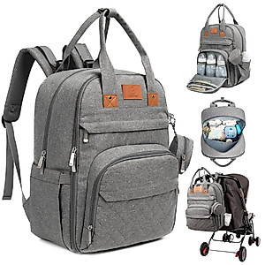 KeaBabies Diaper Bag Backpack, Baby Diaper Bag - Large Baby Diaper Bags for Baby Boy, Girl, Baby Diaper Bag with Changing Station Diaper Mat, Baby Bag for Boys, Girls,Dad Diaper Bag(Classic Gray)