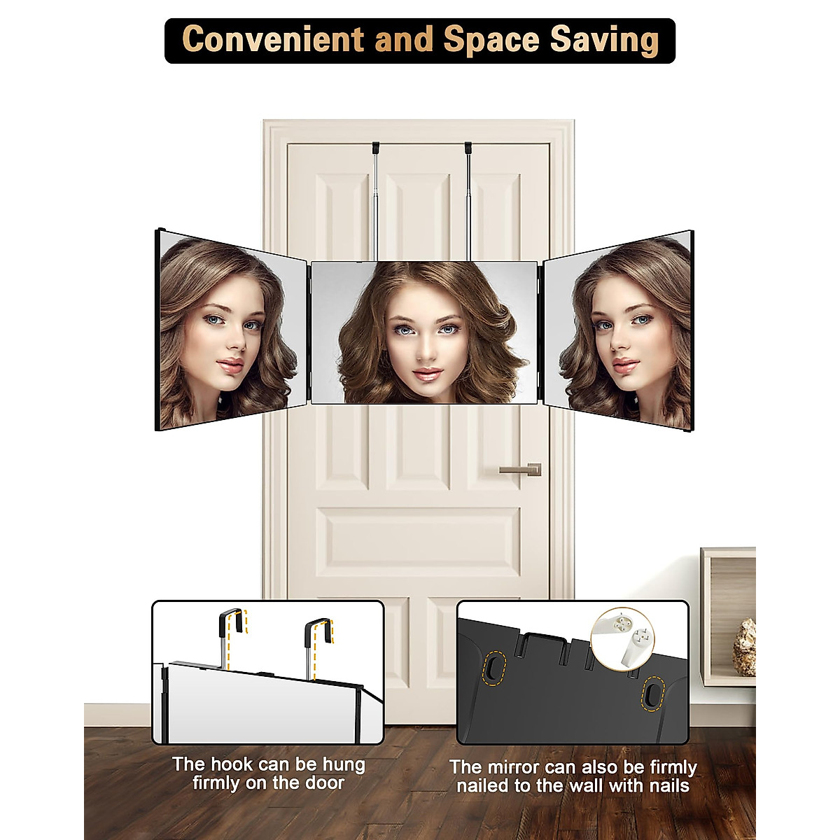 3 Way Mirror for Self Hair Cutting, 360 Trifold Barber Mirrors 3 Sided Makeup Mirror to See Back of Head, Used for Hair Coloring, Braiding, DIY Haircut Tool are Good Gifts for Men Women (Without LED)