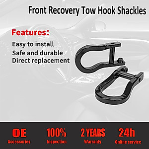 Chunle Front Recovery Tow Hooks Shackles Replacement for 2007-2018 Chevrolet Silverado GMC Sierra 1500, 2019 Chevy LD & Limited, Pair of Towing Hook Shackle Replaces# 84072463 （Black）