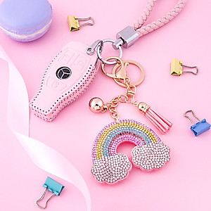 Soleebee Glitter Keychain Premium SS6 Crystal Tassel Key Chain Leather Bag Charm for Women Girls (Rainbow)