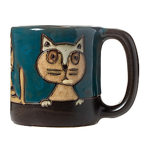 Mara Stoneware Teal Cats Kittens Kitties 16oz Handcrafted Mug