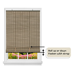 Cordless Veranda Vinyl Roll-Up Blind - 72 Inch Length, 48 Inch Width, Quarter Inch Vinyl Slats - Cocoa/Almond - Soft Light Filtering Horizontal Windows Blinds for Indoors by Achim Home Decor