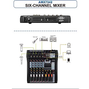 Audio2000'S AMX7342 Six-Channel Audio Mixer with USB Interface and Sound Effect