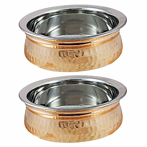 Set of 2 - Copper Stainless Steel Tableware - Dishes Serving Bowl for Indian Food - Dia 5 Inches
