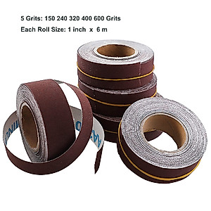 LYFJXX Emery Cloth Roll, 5 Grits Abrasive Sand Paper Set, 150 240 320 400 600 Grit Sandpaper Rolls for Wood Metal Polishing with Dispenser, Each Roll (6M)