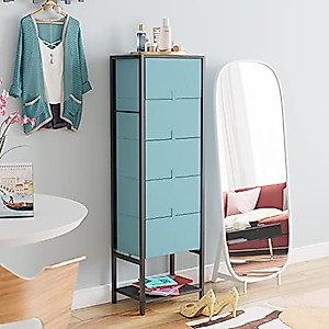 CubiCubi Dresser for Bedroom, Tall Dresser with 5 Drawers Oxford Fabric Dresser, Storage Tower Organizer for Closet, Hallway, Living Room, College Dorm, Steel Frame, Wood Top, Tiffany Blue
