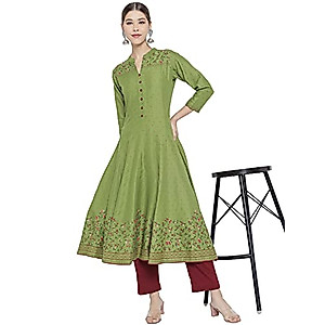 Yash Gallery Women's Rayon Floral Print Anarkali Kurta (Green)
