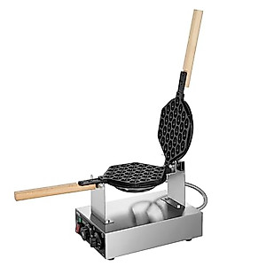 VEVOR Commercial Bubble Waffle Maker, 1400W Egg Pancake Baker Machine, Non-Stick Stainless Steel Egg Bubble Puff, 180° Rotatable, Temp and Time Control, Wooden Handle, for Restaurant Bakery Snack Bar
