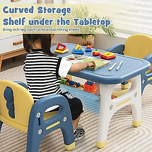 Costzon Kids Table and Chair Set w/Montessori Toys, Kids Activity Table w/Storage Shelf, Building Blocks, Cute Dinosaur Shape Chair, Easy to Clean, Preschool, Kindergarten (Table and 2 Chairs)