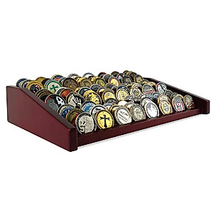 ASmileIndeep 12 Rows Military Challenge Coin Holder Display Case Holds 90-100 Coins, Solid Wood Army Coin Rack Display Stand for Desktop, Mahogany