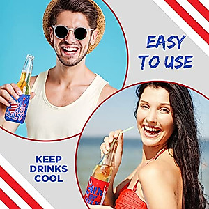24 Pcs 4th of July Can Cooler Sleeve Independence Day Can Coolers American Flag Patriotic Funny Collapsible Neoprene Insulators for 12 oz Beer Drink Can Bottle Party Supplies