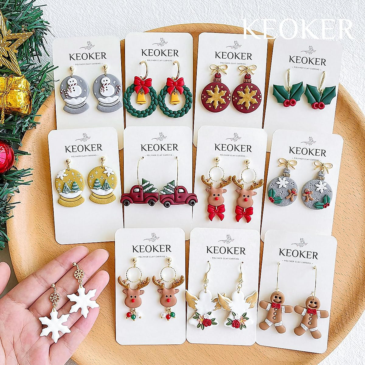 Keoker Christmas Clay Cutters, Christmas Polymer Clay Cutters for Earrings Making, 10 Shapes Christmas Clay Earrings Cutters, Reindeer Clay Cutters (Earrings Clay Cutters 1)