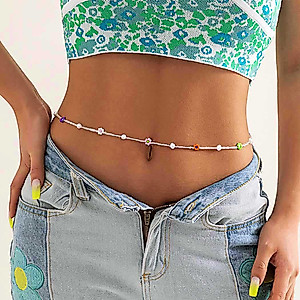 Sixexey Beads Waist Chain Colorful Beaded Body Chain Flower Belly Chains Summer Beach Body Jewelry for Women