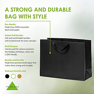 Prime Line Packaging Black Gift Bags with Handles - 50 Pack 16x6x12 Designer Shopping Bags in Bulk, Large Gift Wrap Euro Totes with Handles for Boutiques, Small Business