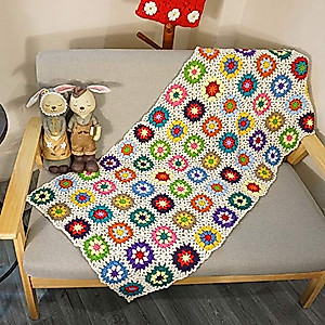 Handmade Crochet Throw Blanket Granny Blanket Sweater Style Year Round Gift Indoor Outdoor Travel Accent Throw for Sofa Comforter Couch Bed Recliner Living Room Home Decor 47" x23"