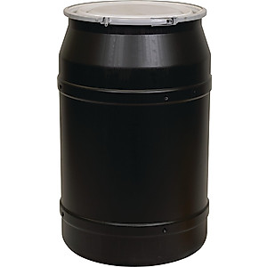 Eagle 55 Gallon Plastic Drum with Lid, Metal Lever-Lock, 36.4"x22.5", Open Head Lab Pack Drum Made of Durable, Lightweight HDPE, Withstands Weather and Chemicals, Made in USA, Black, 1656MBLK