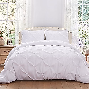 SunStyle Home Pinch Pleated Duvet Cover White 2 Pieces Twin Duvet Covers Soft Microfiber Luxury Duvet Cover with Zipper Closure & Corner Ties for All Season(1 Duvet Cover, 1 Pillow Sham)