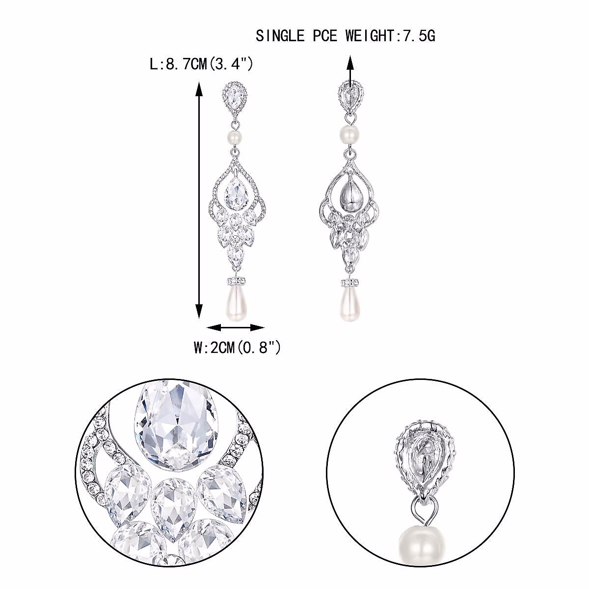 EVER FAITH Women's Crystal Simulated Pearl Bridal Vintage Chandelier Teardrop Earrings Clear Silver-Tone