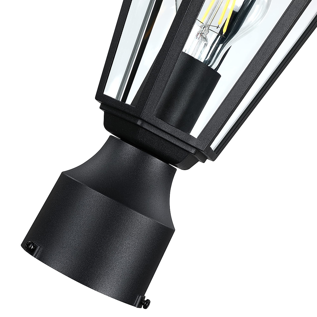 Revtronic Outdoor Post lights Hard Wired, Waterproof Column Lantern with Clear Glass Shade, Anti-Rust Pillar Mount Sconce Electric Powered, Matte Black Pole Lamp for Yard, Porch, Outside House, 2 Pack