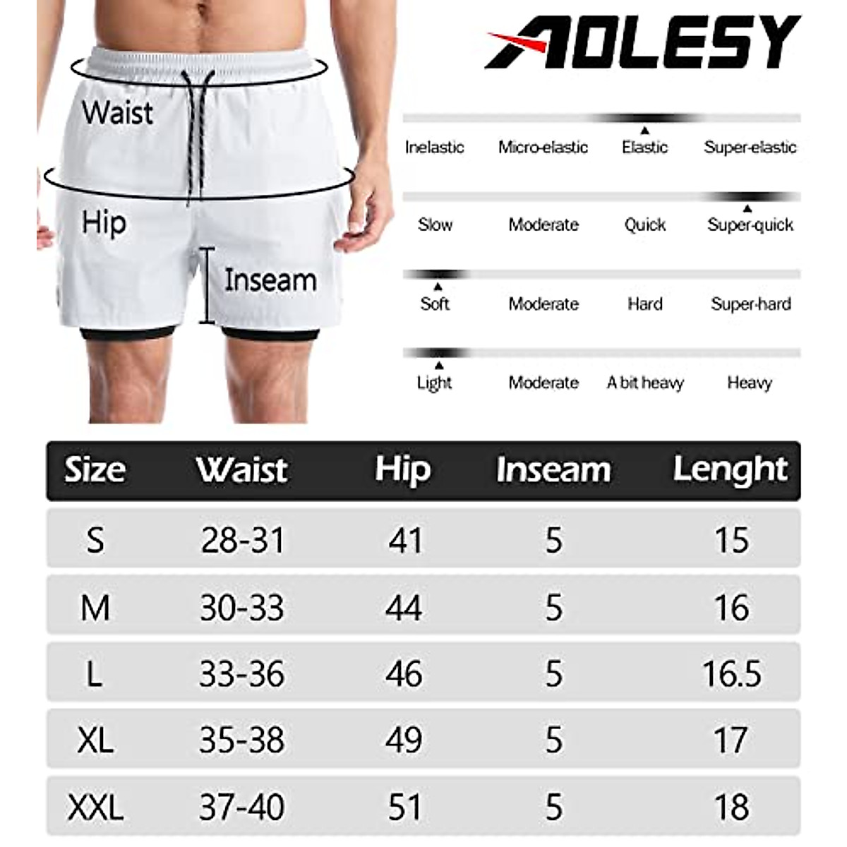 Aolesy Men’s 2 in 1 Running Shorts 5 Inch Workout Gym Athletic Shorts for Men Quick Dry Lightweight Training Shorts with Pockets White
