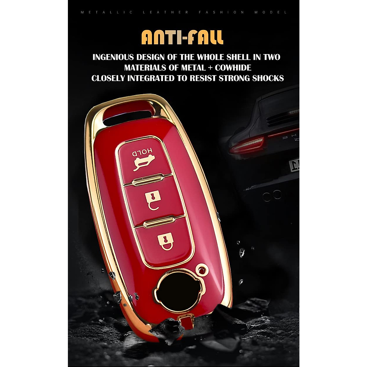 HIBEYO Key Fob Cover for Nissan Qashqai Altima Teana 2022 2023 Key Case Holder 3 Button for Nissan Accessories Smart Key Keychains for Nissan Teana-White