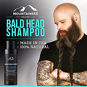 Mountaineer Brand Bald Head Shampoo for Men | All Natural Moisturizing/Hydrating Shaving Soap and Face Cleanser | For Daily Head/Scalp Care and Wash | Cleanse | Refreshing Natural Scent 4oz