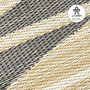 Fab Habitat Outdoor Rug - Waterproof, Fade Resistant, Crease-Free - Premium Recycled Plastic - Geo Tribal - Porch, Deck, Balcony, Mudroom, Laundry Room, Patio - Cairo - Natural & Black - 3 x 5 ft