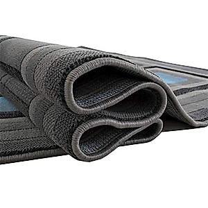 HR Abstract Blue/Silver/Gray Geometric Modern Squares Pattern 5x7 Area Rug (5'2" x 7'2")