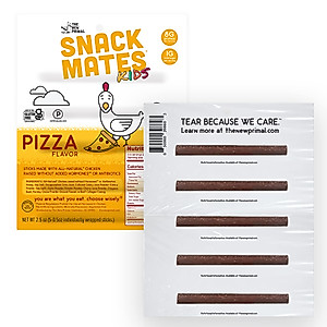 The New Primal Snack Mates Pizza Chicken Sticks, Gluten Free Healthy Snacks for Kids, Low Sugar High Protein Kids Snack for School, Mini Paleo Jerky Meat Stick, 8g Protein, 50 Calories, 10 Pack
