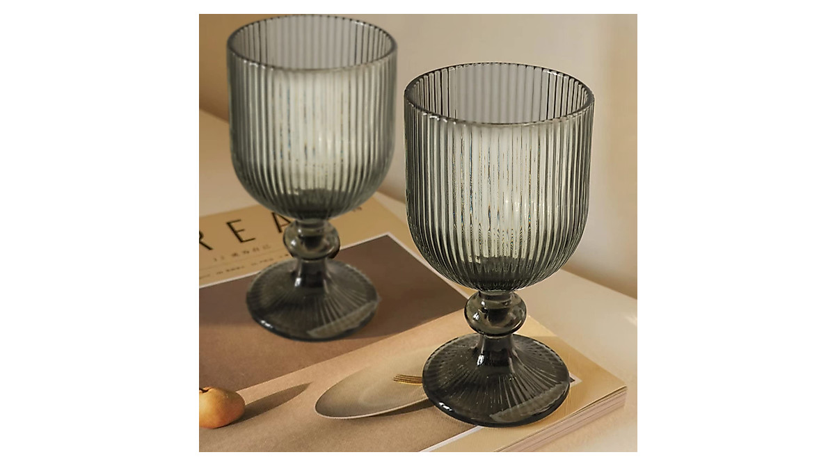 Vintage Wine Glasses Set of 6, 11 Ounces Colored Glass Water Goblets ...