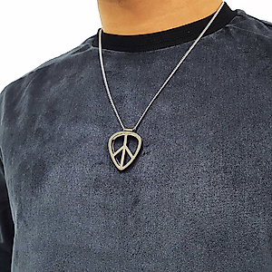 PICKRING Peace shape Guitar Pick Holder Necklace/Guitar Picks Keeper Storage Pendant Necklace Musicians Gifts (Metal Black)
