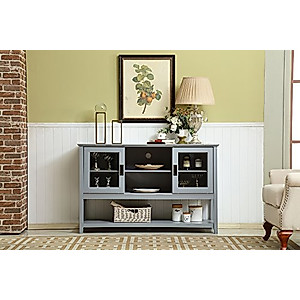 Mixcept 55" Modern and Contemporary Sideboard Buffet Cabinet Wood Console Table Storage Cabinet with Sliding Doors Kitchen Dining Room Furniture, Gray