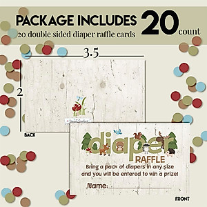 Woodland Forest Animals Diaper Raffle Tickets for Baby Showers, 20 2" X 3” Double Sided Insert Game Cards, Bring a Pack of Diapers to Win Favors & Prizes!