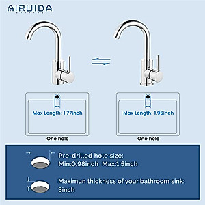 Airuida Chrome Polish Wet Bar Sink Faucet Single Handle Farmhouse Kitchen Small RV Bathroom Faucet Deck Mount Vanity Lavatory Mixer Tap One Hole 360 Degree Swivel Spout with Supply Hoses