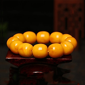 DHJY Natural Amber Chicken Oil Yellow Beeswax Bracelet Original Stone Single Circle Bead Bracelet Jadeware Jewelry Unisex,18mmX18