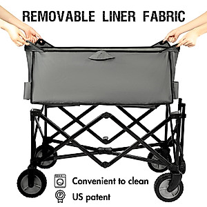 PORTAL Collapsible Wagon Cart, Heavy Duty Foldable Wagon Carts with Wheels, Folding Utility Wagon for Camping, Shopping, Garden, Sports, Apartment, Outdoor, Beach