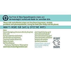 Seventh Generation Baby Wipes, Free & Clear Unscented and Sensitive, 30 count Travel Pack